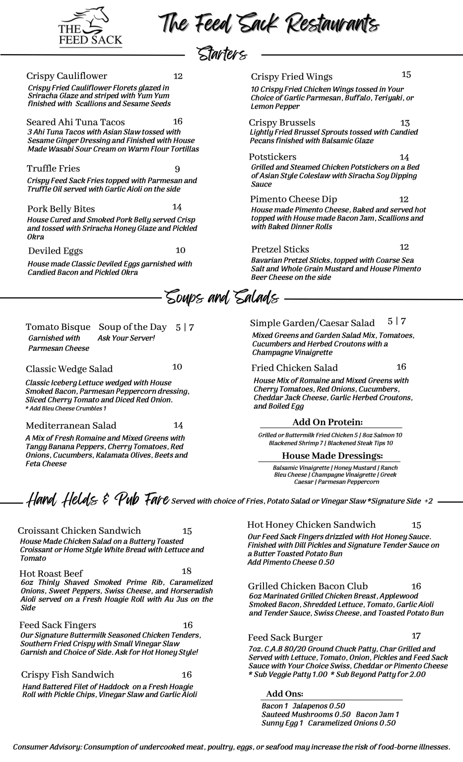 Our Menu – The Feed Sack Restaurants