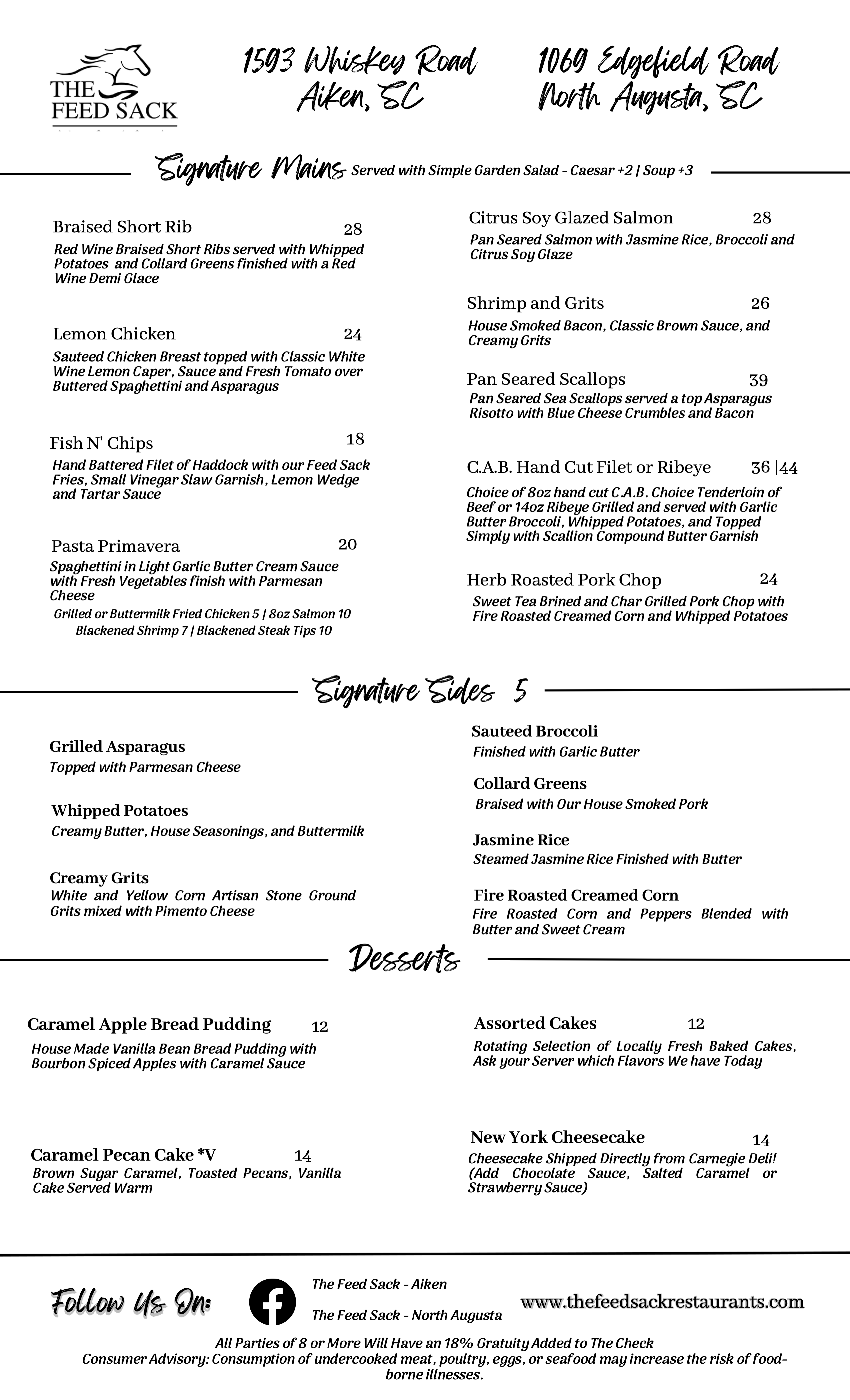 Our Menu – The Feed Sack Restaurants