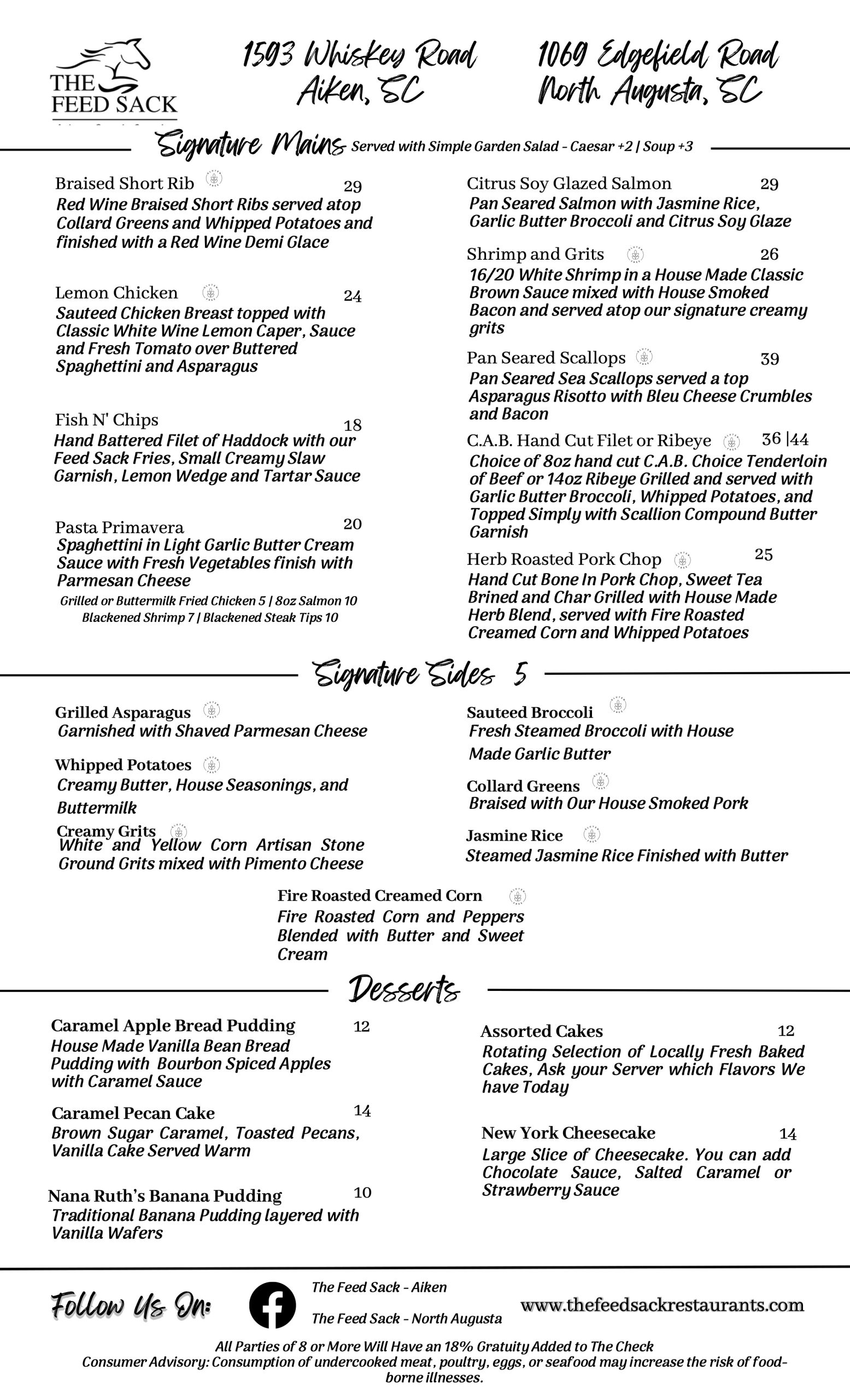 Our Menu – The Feed Sack Restaurants