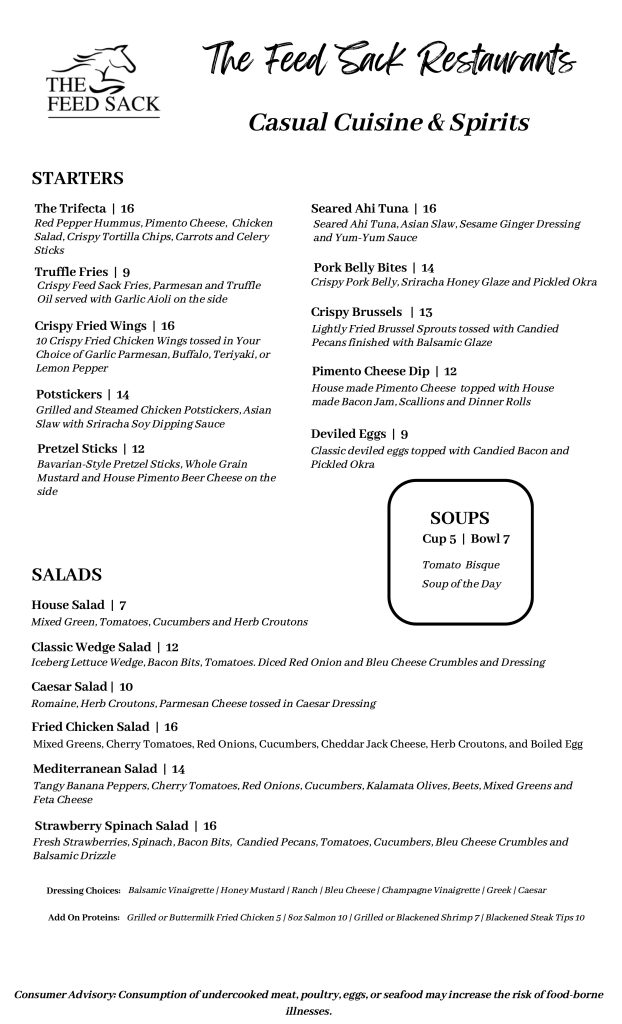 Our Menu – The Feed Sack Restaurants