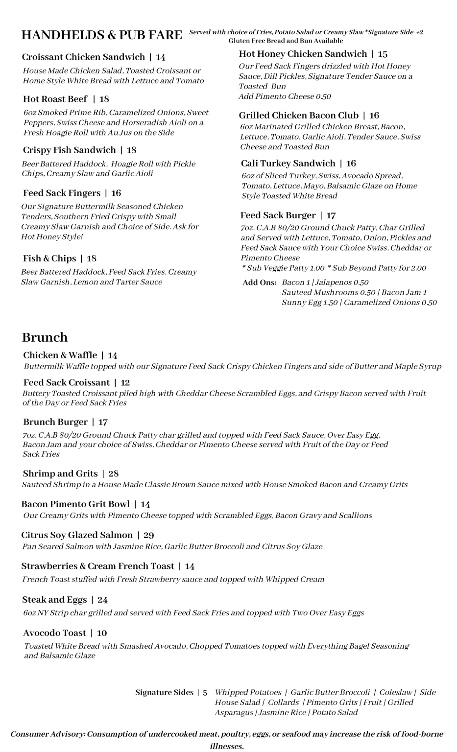 Our Menu – The Feed Sack Restaurants