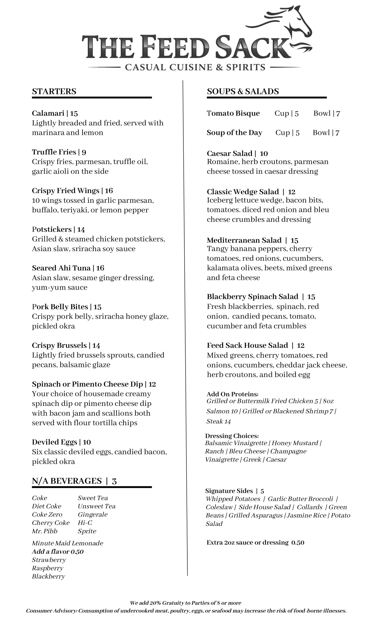 Our Menu – The Feed Sack Restaurants
